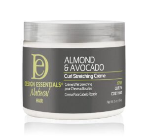 design essentials natural almond & avocado curl stretching cream for all curl types, stretching crème, 16 fl oz