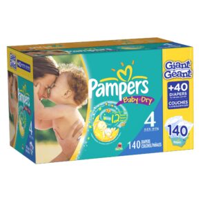 pampers baby dry diapers, giant pack, size 4, 140 count