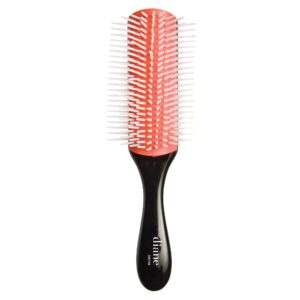 diane pro nylon pin 9 row styling brush for detangling, separating, shaping, and defining wet or curly hair, heat-resistant, anti-static, wblack/red