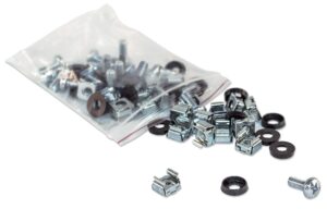 intellinet 50-pack m6 x 19mm screws and cage nuts and washers for rack mount server cabinets and network cabinets, 1u, 2u, 6u,12u-711081