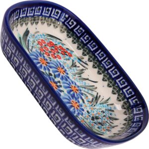 polish pottery ceramika boleslawiec 0726/169 butter platter, 6-inch by 4-1/2-inch