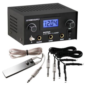 pirate face tattoo dual digital tattoo power supply with foot pedal and 2 clip cords, black color