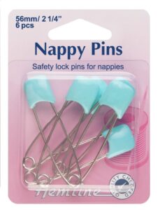 hemline h413.b | blue plastic push-in head nappy pins | 56mm | 6 pieces