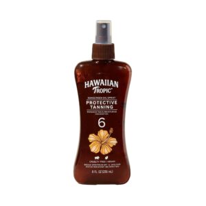 hawaiian tropic island tanning oil spray sunscreen spf 6, 8oz | tanning sunscreen, tanning oil with spf, moisturizing body oil, hawaiian tropic oil, oxybenzone free outdoor tanning oil, 8oz