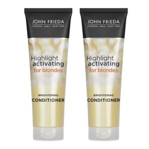 john frieda sheer blonde highlight activating conditioner, brightening conditioner for blonde hair, maintains moisture and enhances color with avocado oil, 8.45 oz, pack of 2