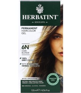 herbatint permanent haircolor gel, 6n dark blonde, alcohol free, vegan, 100% grey coverage - 4.56 oz