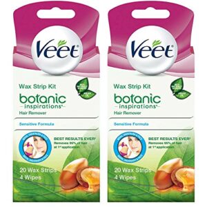 veet ready-to-use wax strip hair remover kit for bikini underarm and face, 20 count (pack of 2)