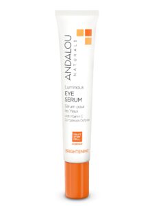 andalou naturals luminous eye serum, brightening eye cream for dark circles and puffiness, vitamin c, caffeine & goji glycopeptides for a lighter, tighter, brighter appearance, 0.6 ounce