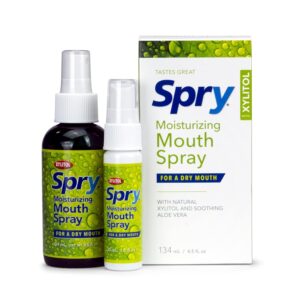 spry xylitol moisturizing bad breath mouth spray, bad breath treatment oral breath spray with natural spearmint, 4.5 fl.oz (pack of 1)