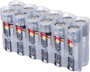 storacell by powerpax aa battery storage caddy, clear, holds 12 batteries (not included)