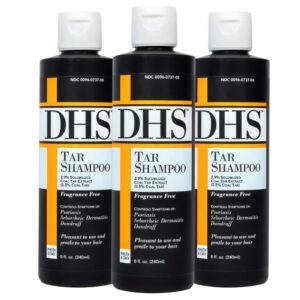 dhs person & covey, inc coal tar shampoo - anti dandruff shampoo for men & women, psoriasis shampoo & dandruff hair care for itchy scalp, unscented seborrheic dermatitis shampoo - 8 fl oz, pack of 3