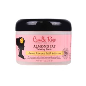 camille rose almond jai twisting hair styling butter, with aloe and honey, to soften smooth and moisturize, for all hair types, 8 oz