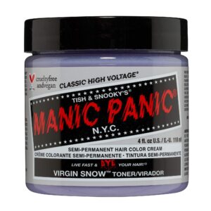 manic panic virgin snow hair toner - classic high voltage - semi permanent blue toner for blonde, bleached, brassiness orange hair & brassy tones - vegan, ppd & ammonia-free