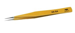 aven 18013ez e-z pik precision style aa tweezer, stainless steel, yellow , 5" length