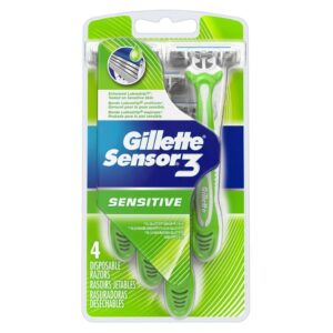 gillette sensor 3 disposable razors sensitive - 4 ct, pack of 4