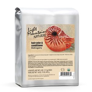 light mountain mahogany hair dye - organic, chemical-free, semi-permanent for men/women, with henna leaf powder and botanicals, 16 oz