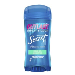 secret outlast antiperspirant deodorant for women, sweat & odor protection, ph balancing minerals, clear gel, unscented, 2.6 oz