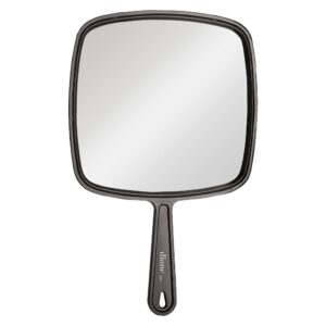 diane professional quality hand mirror, single sided hand held mirror with handle for salon, barber, grooming, shaving, and travel, large, 9" x 12.75", black