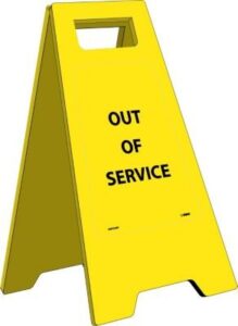 nmc hdfs209 heavy duty floor stand sign, legend "out of service", 10-3/4" length x 24-5/8" height, black on yellow