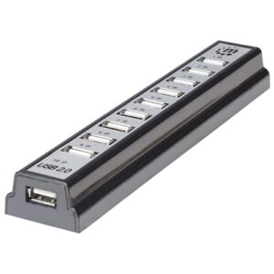 manhattan hi-speed usb desktop hub with 10 ports, bus power and 1.5/12/480 mbps (161572)