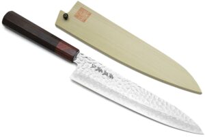 yoshihiro vg10 46 layers hammered damascus gyuto japanese chefs knife (octagonal shitan rosewood handle) (9.5" (240mm)