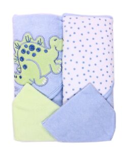 spasilk hooded terry bath towel with washcloths, dino blue, 2-count