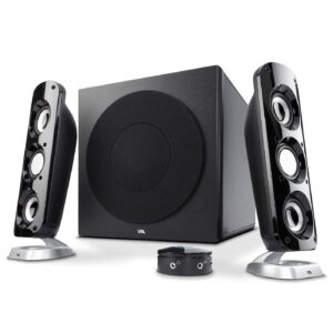 cyber acoustics ca-3908 2.1 multimedia speaker system with subwoofer, 92 watts peak power, deep bass, perfect for music, movies, and games on desktops, laptops, consoles