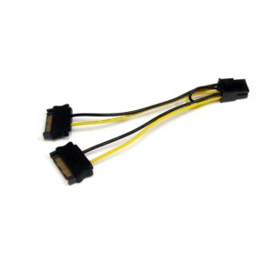 startech.com 6in sata power to 6 pin pci express video card power cable adapter - sata to 6 pin pcie power, black, yellow (satpciexadap)