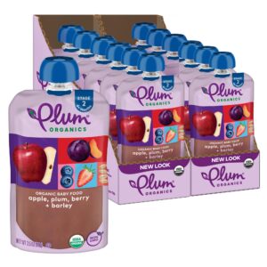 plum organics stage 2 organic baby food - apple, plum, berry, and barley - 3.5 oz pouch (pack of 12) - organic fruit and vegetable baby food pouch