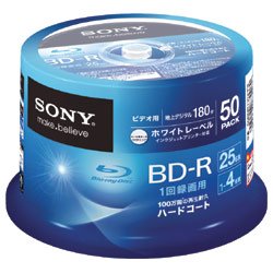 sony blu-ray discs 50 spindle - bd-r 25gb 4x for video - 2012