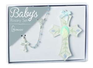 roman giftware inc., children's gifts, new baby, 2 pc st boy rosary & 4" cross,religious, inspirational, durable (4x1x4)