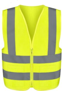 neiko safety vest, 2 pockets, high visibility vest, reflective strips, neon yellow vest, zipper front, reflective vest for men & women, work vest, security vest & hi vis (large for adults, 53962a)