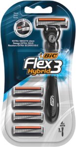 bic flex 3 hybrid men's triple-blade razors, pack with 1 handle + 4 refills - with 3 moveable blades and pivoting head for an extra smooth and precise shave