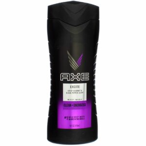 axe body wash 12h refreshing scent excite crisp coconut & black pepper with 100% plant-based moisturizers 16 oz