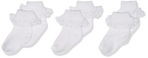 jefferies socks baby girls newborn eyelet lace 3 pair pack infant and toddler socks, white, 3-12 months us