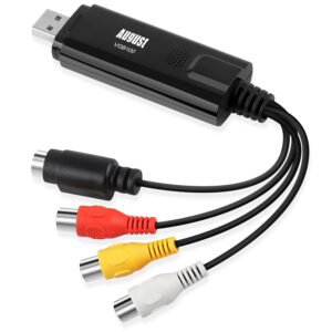 august vgb100 - external usb video capture card - s video/composite to usb transfer cable - grabber lead for windows 10/8 / 7 / vista/xp