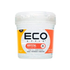 eco style krystal styling gel - adds body and shine to all styles - moisturizes and maintains healthy hair - strong, weightless hold - ideal for any hair type and color - leaves no residue - 8 oz