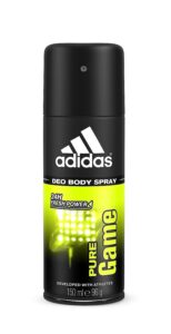 adidas pure game deo body spray 4 fl oz (pack of 1), notes of grapefruit, lavender, and sandalwood, men's fragrance, long lasting, sporty fragrance, travel size