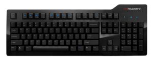 das keyboard model s wired mechanical keyboard, cherry mx blue mechanical switches, 2-port usb hub, laser etched keycaps (104 keys, black)