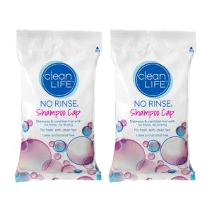 no-rinse shampoo cap by cleanlife products (pack of 2), shampoo and condition hair with no water or rinsing - microwaveable, rinse-free, latex-free and alcohol-free