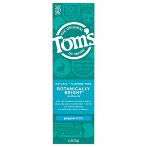 tom's of maine natural fluoride-free sls-free botanically bright toothpaste, peppermint, 4.7 oz. (packaging may vary)