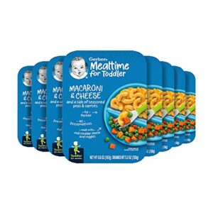 gerber mealtime for toddler macaroni & cheese with side of seasoned peas & carrots, 6.6 ounce (pack of 8)