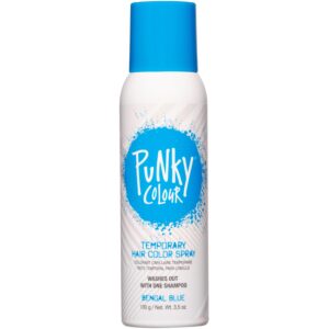 punky temporary hair color spray, bengal blue, non-sticky, non-damaging, travel size hair dye for instant vivid hair color, 3.5 oz