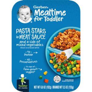 gerber mealtime for toddler pasta stars in meat sauce with side of mixed veggies, 6.80 ounce (pack of 8)