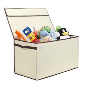 great useful stuff g.u.s. large collapsible toy box | toy organizers, storage bin, basket with lid | sturdy 600d polyester toy chest | durable, storage box for kids’ playroom | 30"x16"x16" (ivory)