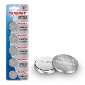 tenergy 3v cr2032 batteries, lithium button coin cell 2032 battery, compatible with airtags, key fobs, calculators, coin counters, watches, heart rate monitors, glucometer, and more - 5 pack