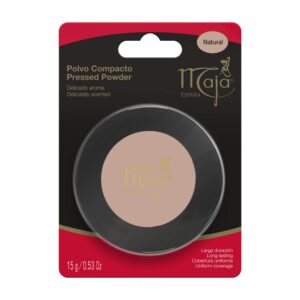 natural maja pressed powder| delicately scented pressed powder, mirror and tassel compartment for flawless skin; 0.53 ounces