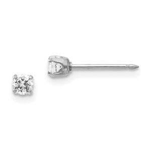 14k solid white gold 3mm cubic zirconia cz stud earrings