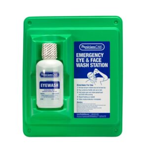 physicianscare wall-mountable eyewash station with single bottle of eye wash solution, 16 oz