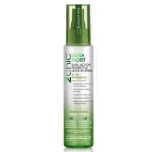 giovanni 2chic ultra-moist dual action protective leave-in spray - protects from heat styling breakage, avocado & olive oil, aloe vera, shea butter, botanical extracts, no parabens, color safe - 4 oz